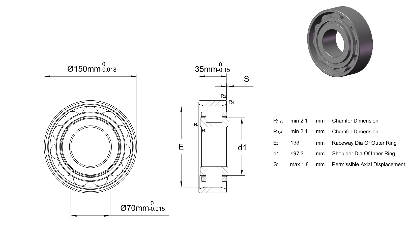 N 314 ECM bearing - Single Row Cylindrical Roller Bearings With Inner ...